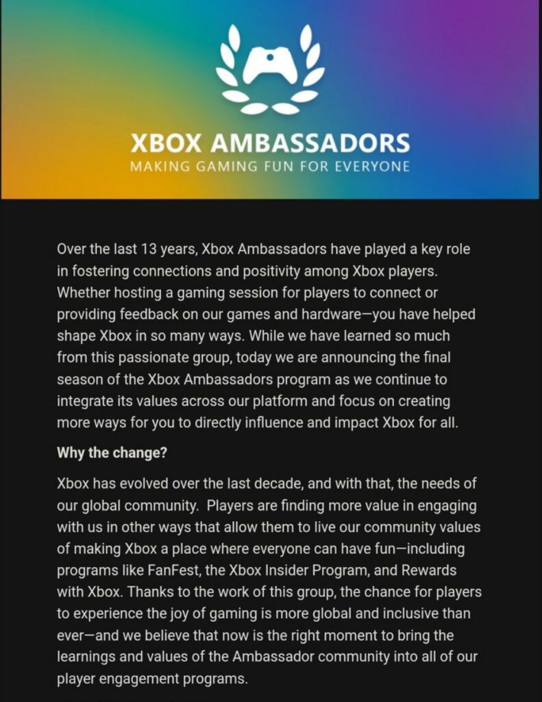Microsoft met fin au programme Xbox Ambassadors – SuccesOne